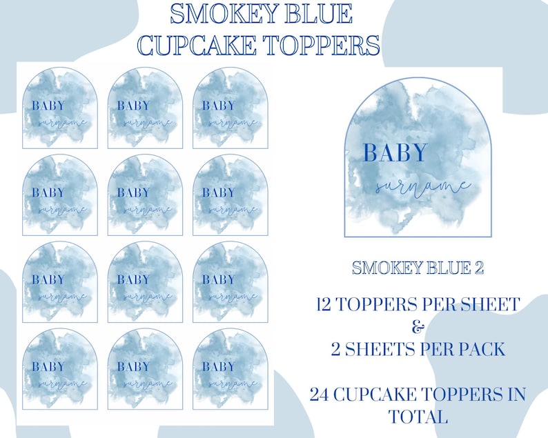 Smokey Blue - Cupcake Toppers - Etsy