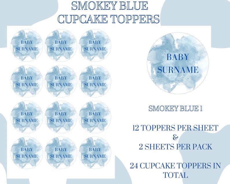Smokey Blue - Cupcake Toppers - Etsy