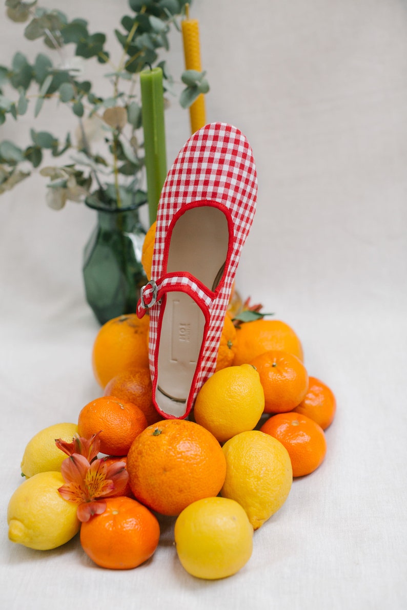 Red Gingham Mary Jane Shoes- Vintage Shoes- Flat Women Shoes - Etsy