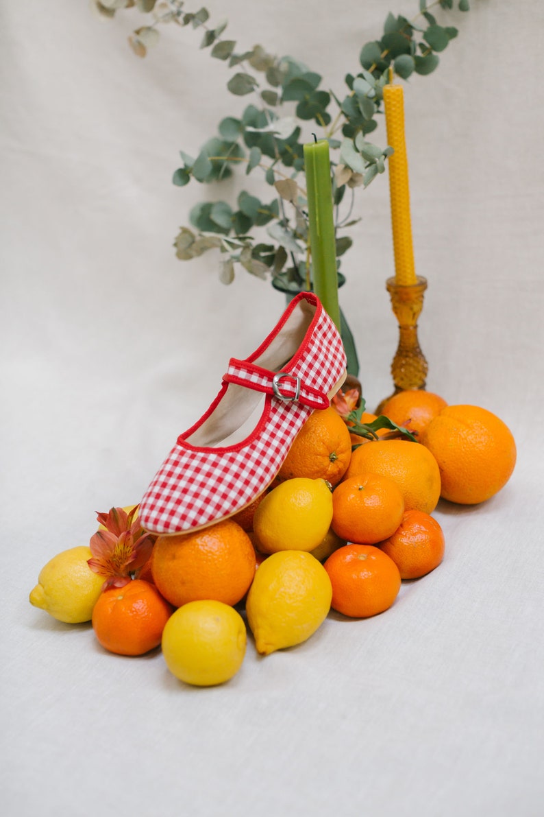 Red Gingham Mary Jane Shoes- Vintage Shoes- Flat Women Shoes - Etsy