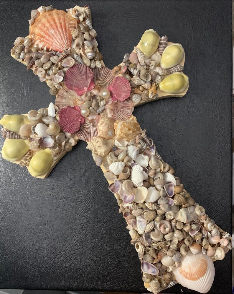 WOODEN CROSS, SHELL Art, Sea Shells, Unique, Gift, Any Occasion ...