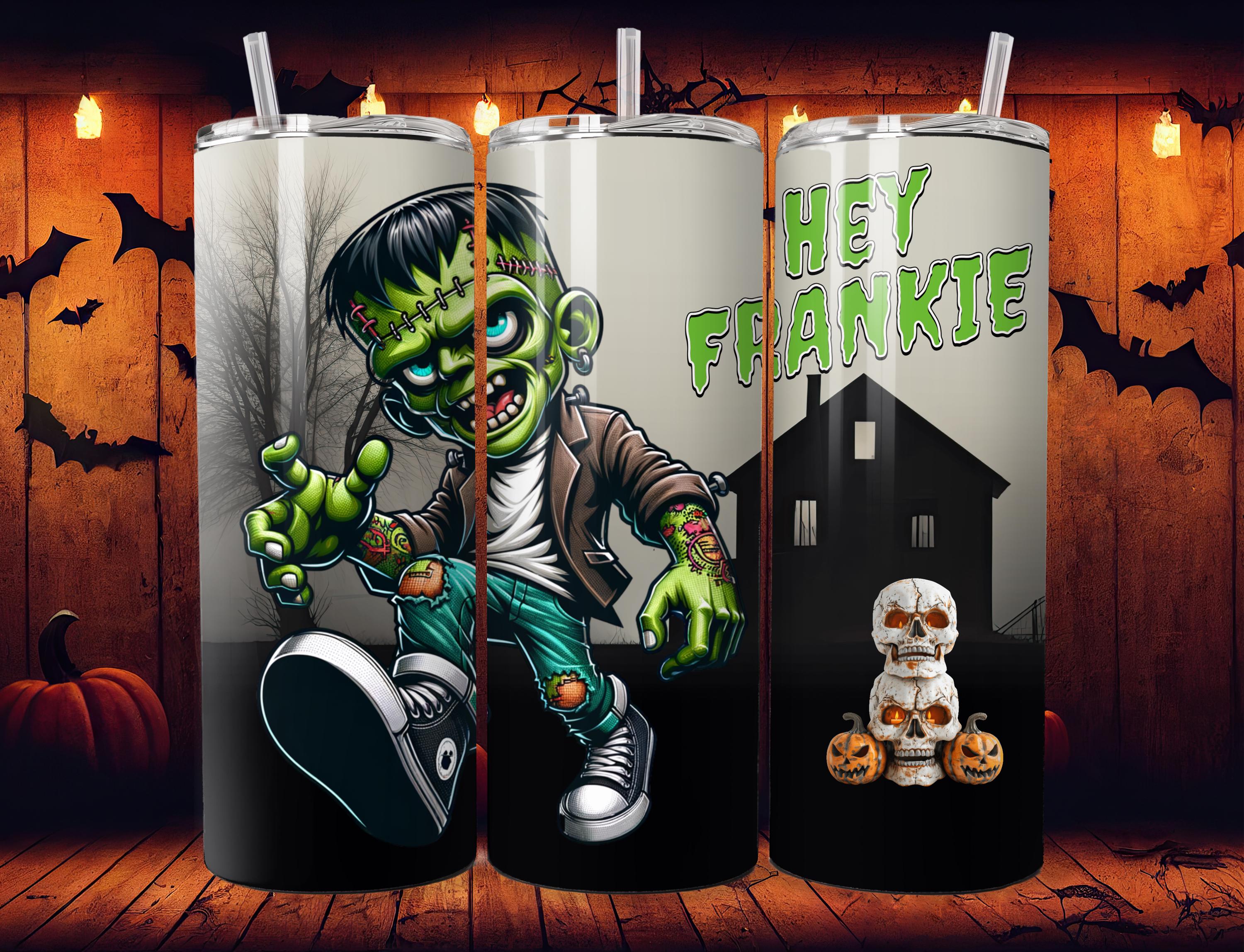 Frankenstein Tumbler Wrap - Hey Frankie, Spooky Sublimation Design ...