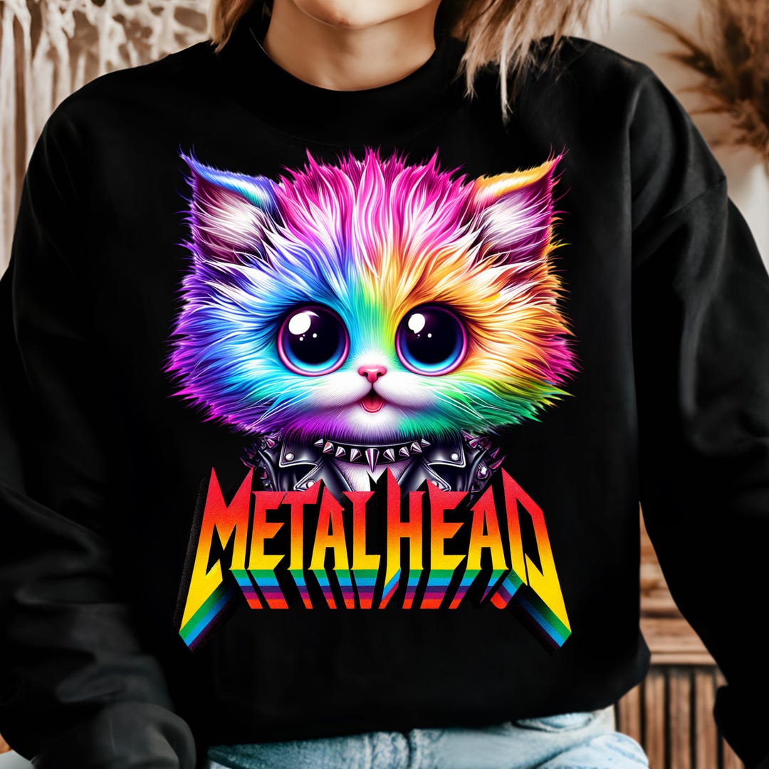 Metalhead Kitten PNG, Funny Rainbow Cat Digital Download, Cute ...