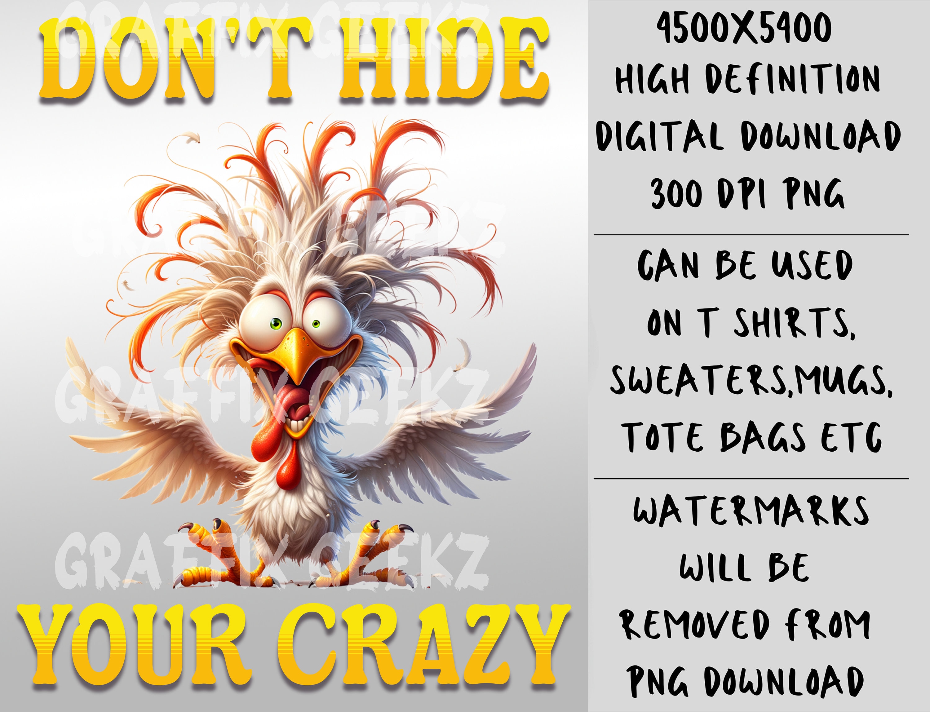 Crazy Chicken Don't Hide Your Crazy Png Funny Digital Downloads Cool ...