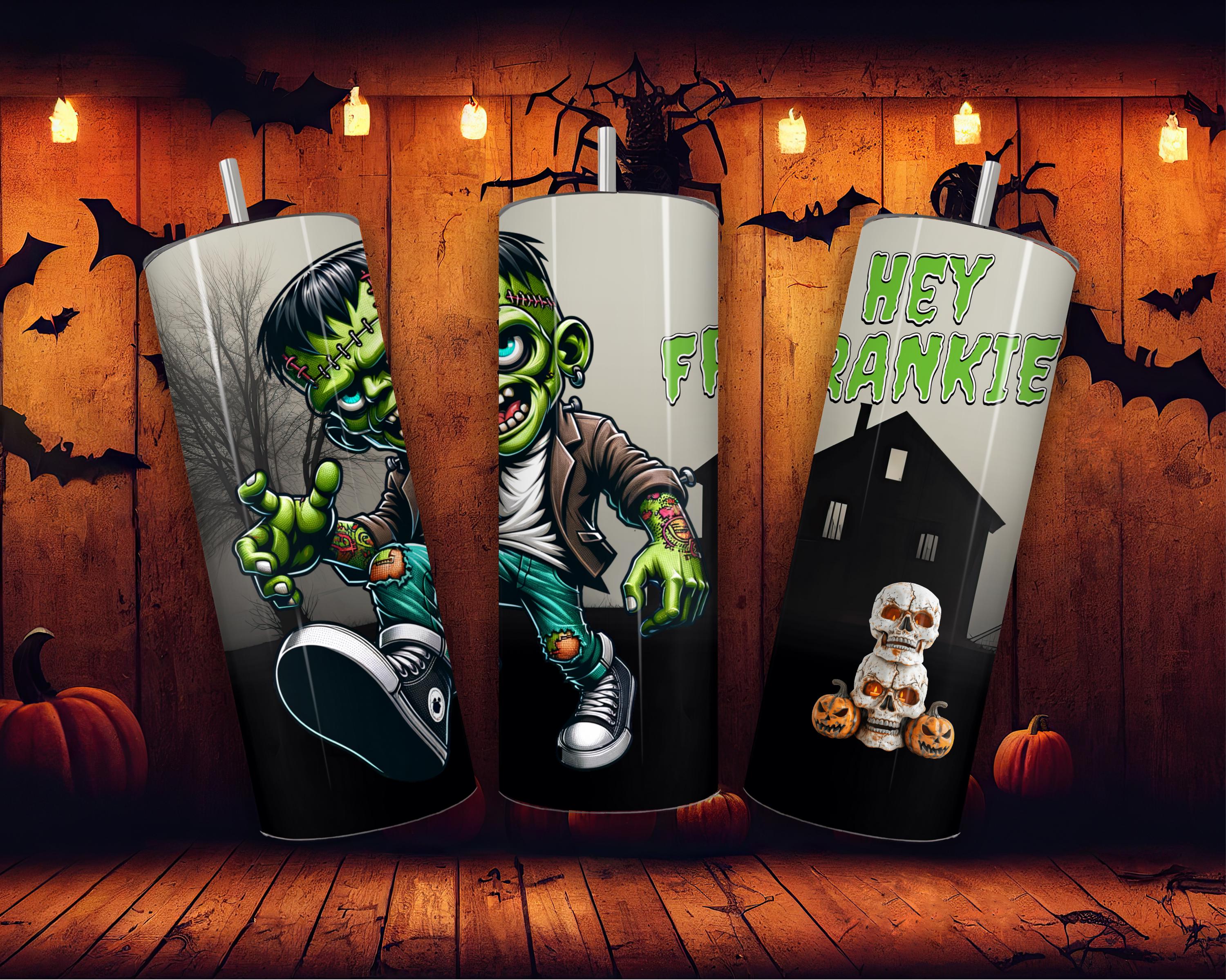 Frankenstein Tumbler Wrap - Hey Frankie, Spooky Sublimation Design ...