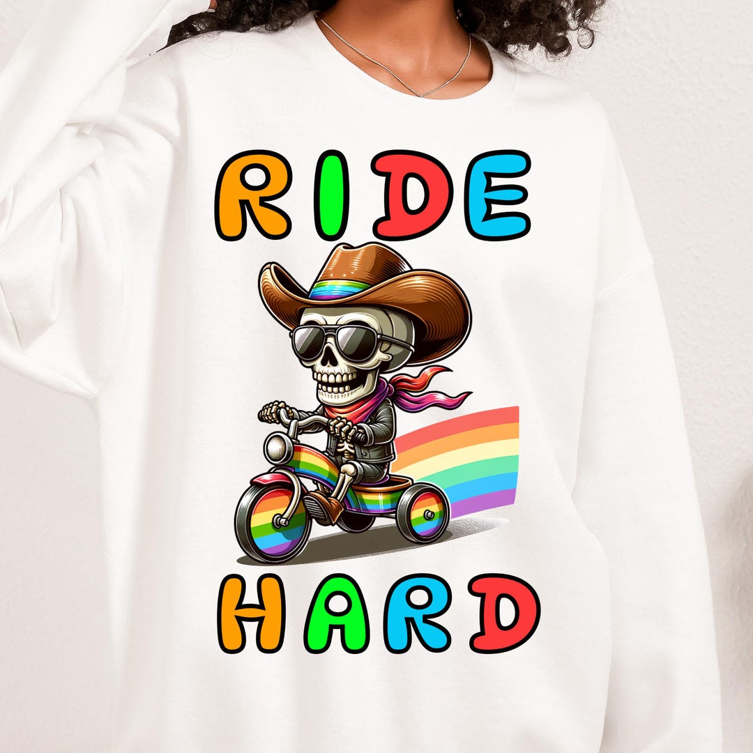 Funny LGBTQ Skeleton PNG, Ride Hard Rainbow Biker Design, Pride Trike ...