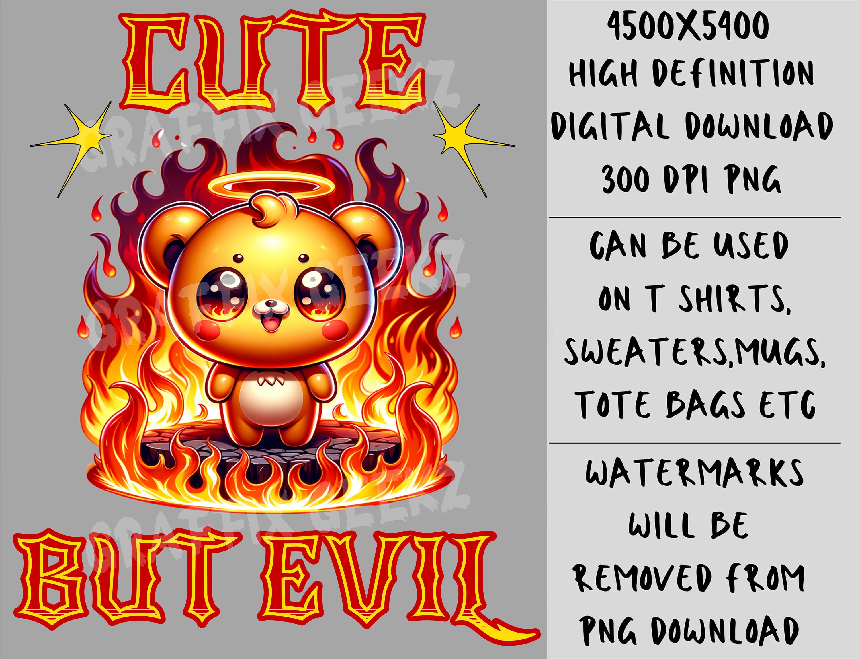 Cute but Evil Teddy Bear Digital Png - Funny Cute Teddy Hell Digital ...