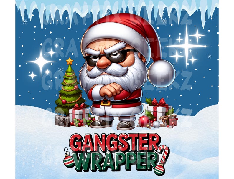 Gangster Wrapper Festive Png - Funny Santa Christmas Tumbler Wrap - 20oz Skinny Tumbler Design ...