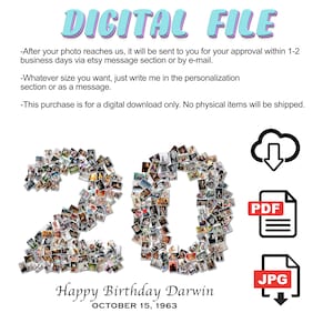 Custom 20th Birthday Number Photo Collage, 20th Anniversary Gift Custom ...