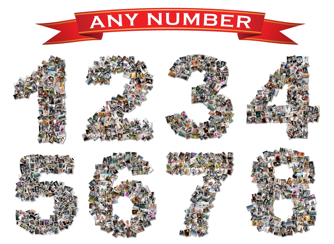 Number Photo Collage Any Number, Birthday Gift, Picture Collage, Custom ...