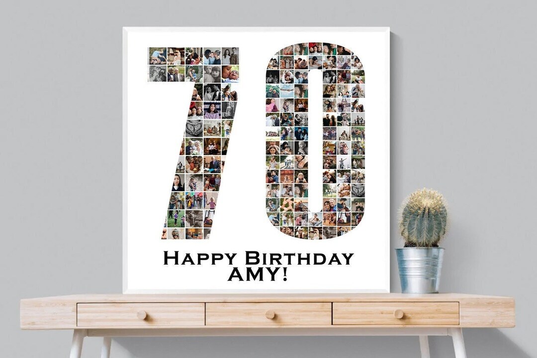 70th Number Photo Collage, Personalized Photo Collage, 70th Birthday ...