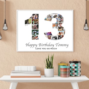 13th Birthday Photo Collage, Number Photo Collage, 13th Birthday Gift ...