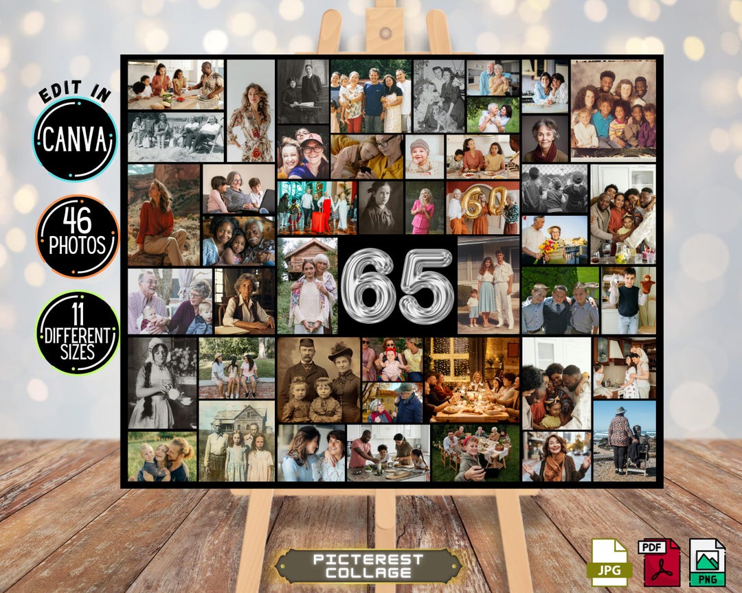 Template 65th Birthday Collage, 65th Birthday Photo Montage Board ...