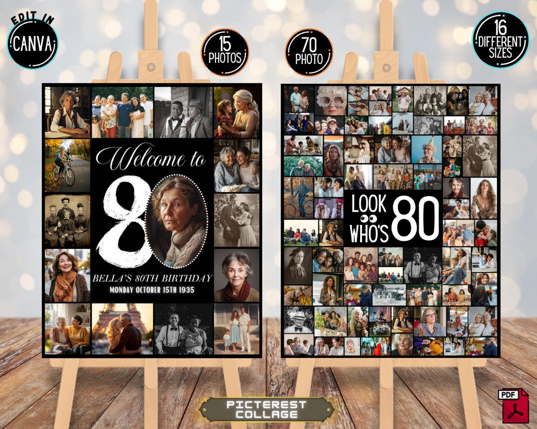 Editable 80th Birthday Gift, Template SET Birthday Photo Collage, Look ...