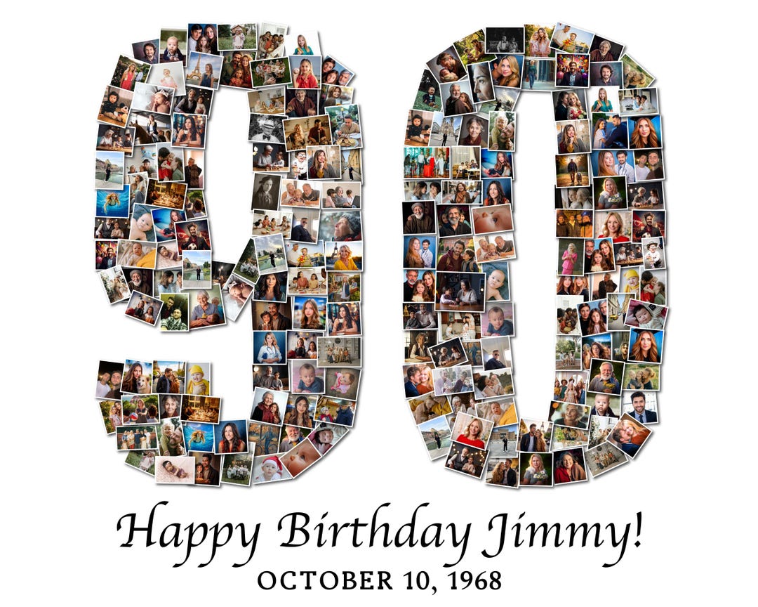 90th Birthday Number Photo Collage - Gift for Grandparents ...