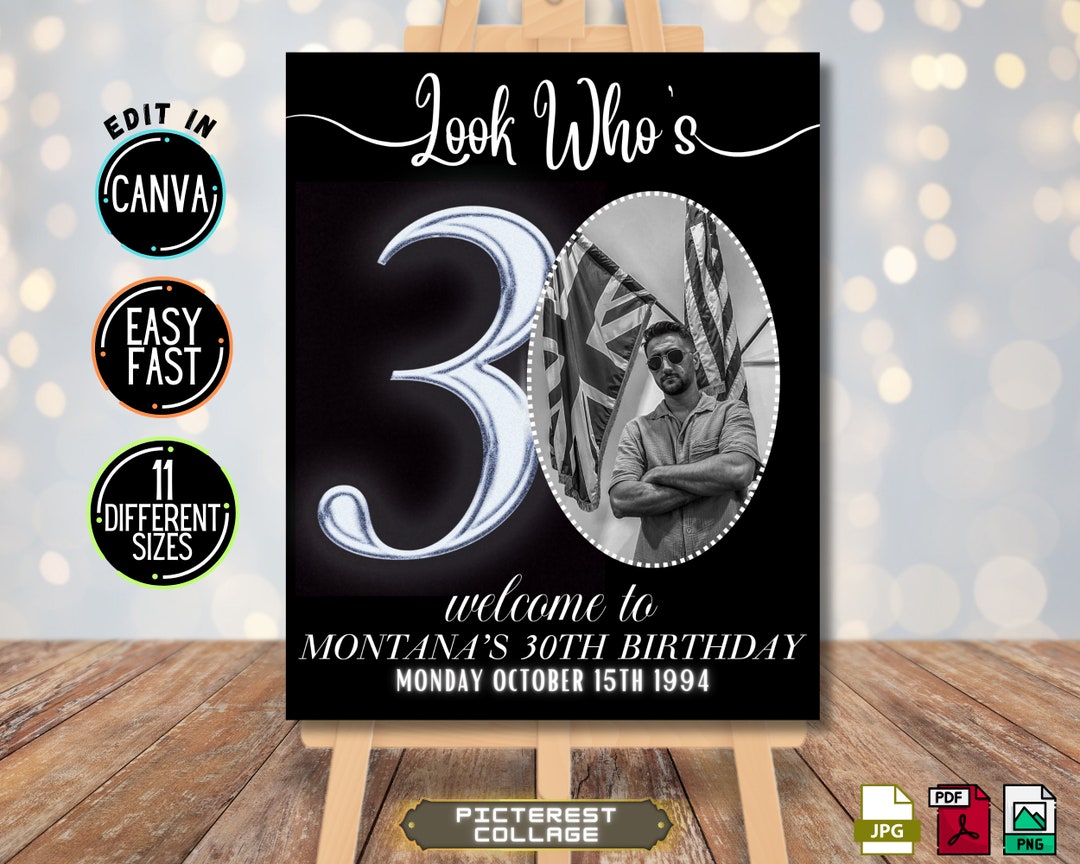 Look Who's 30, Custom Birthday Photo Poster, Celebration Display ...