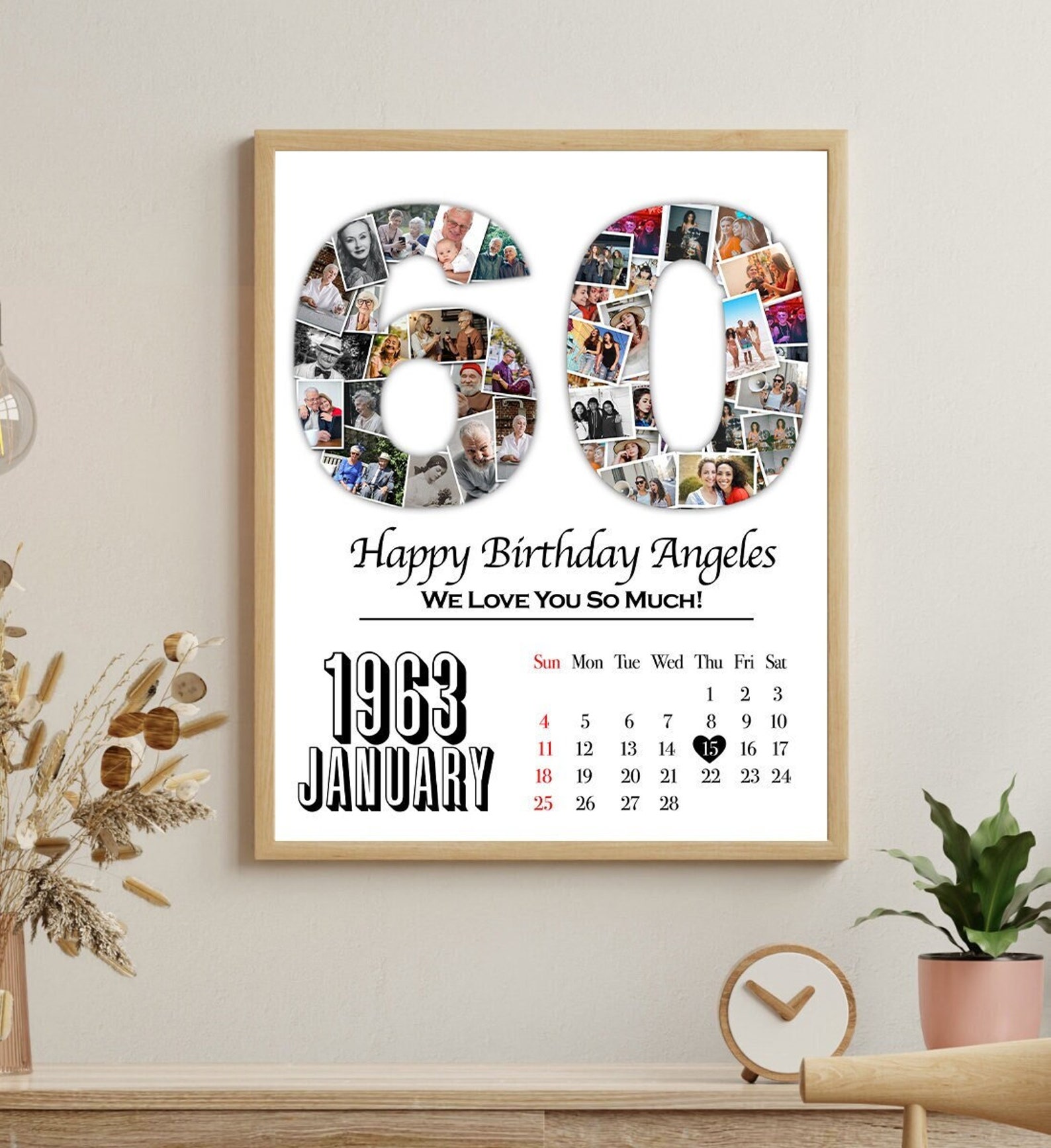 Custom 60th Number Photo Collage, With Years 1963 Calendar, 1963 ...