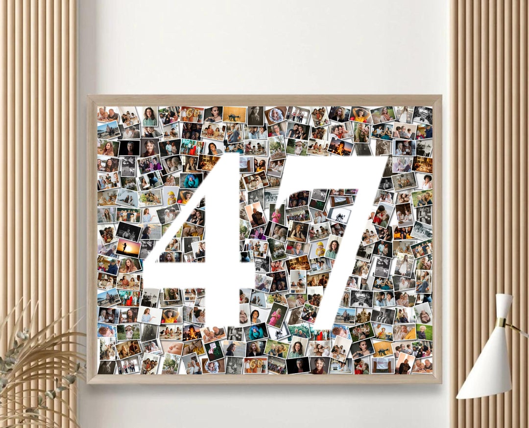 47th Birthday Photo Collage, 47 Number Photo Collage, Anniversary Gift ...