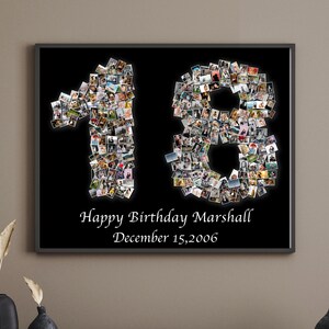 Custom 18th Birthday Photo Collage, Number Photo Collage, 18th ...