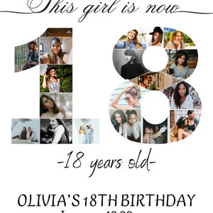 Editable 18th Number Birthday Photo Collage TEMPLATE, Custom Photo ...