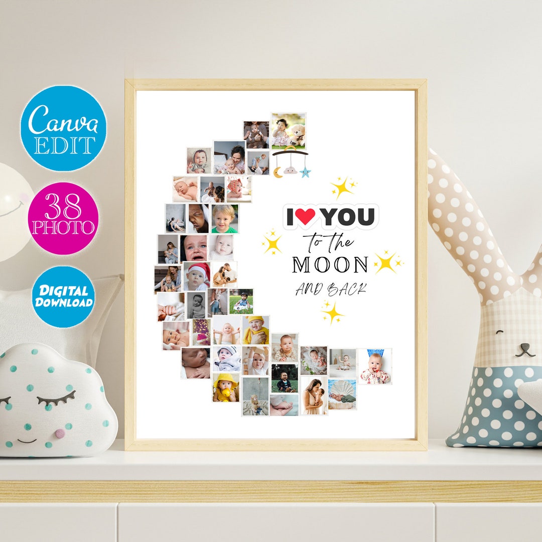 Editable Baby Birthday Photo Collage, Moon Picture Collage, Custom Baby ...