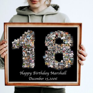 Custom 18th Birthday Photo Collage, Number Photo Collage, 18th ...