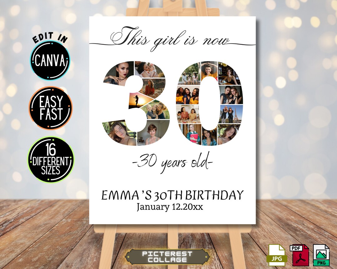 Editable 30th Number Birthday Photo Collage TEMPLATE, Custom Photo ...