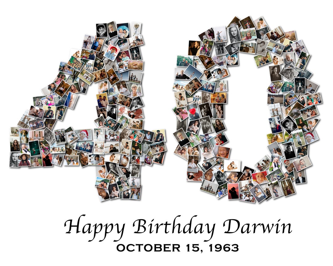 40th Birthday Photo Collage, Number Photo Collage, 40th Anniversary ...