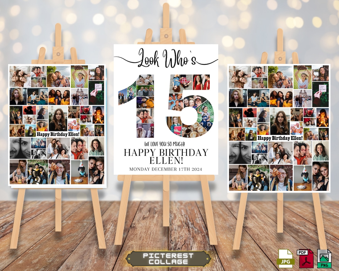 15th Birthday Photo Collage Poster Template: Custom Montage (digital ...
