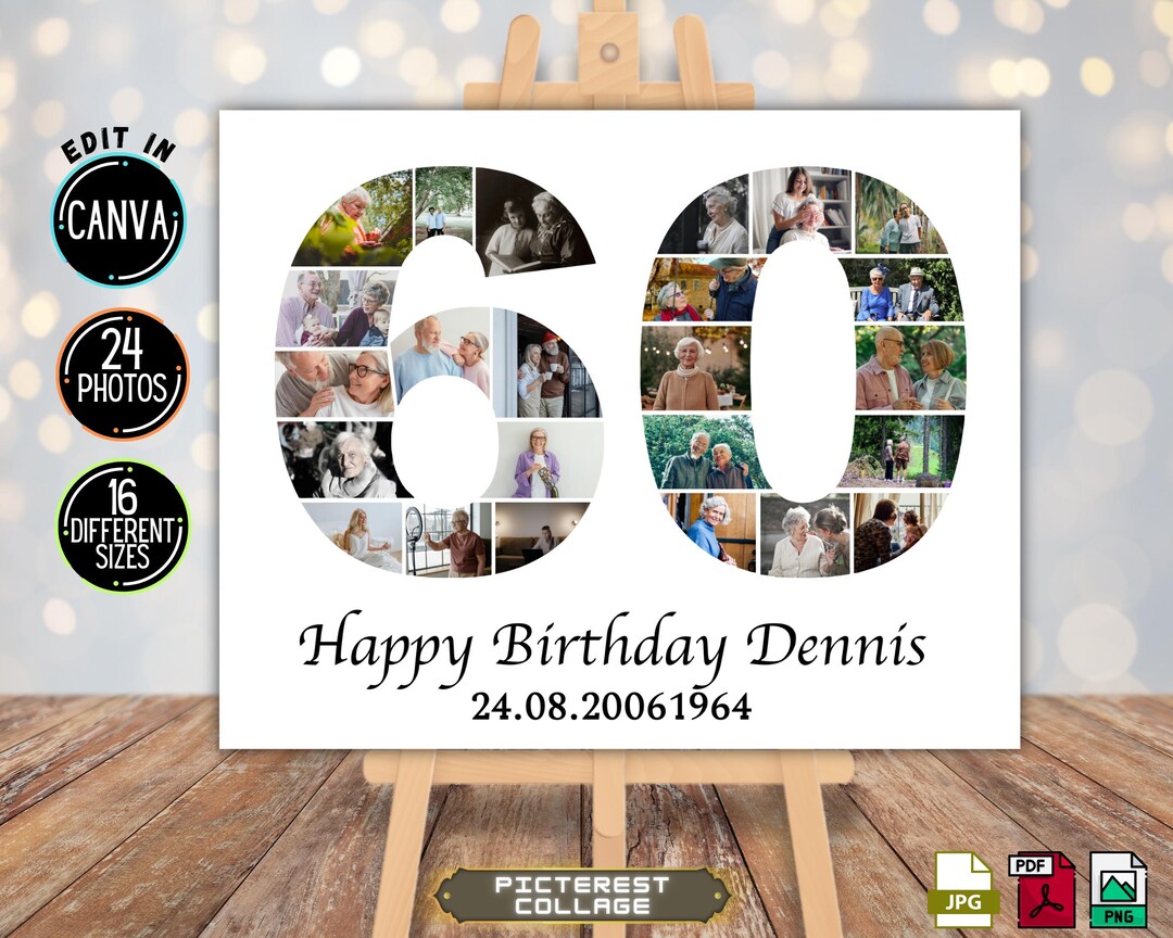 Editable 60th Birthday Collage Poster - TEMPLATE Personalized Photo ...
