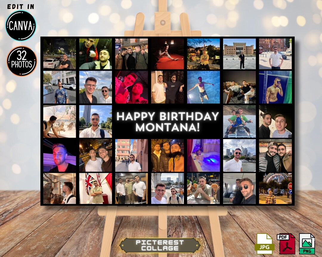 24x36 Editable Birthday Photo Collage, Canva Template, With Your 32 ...