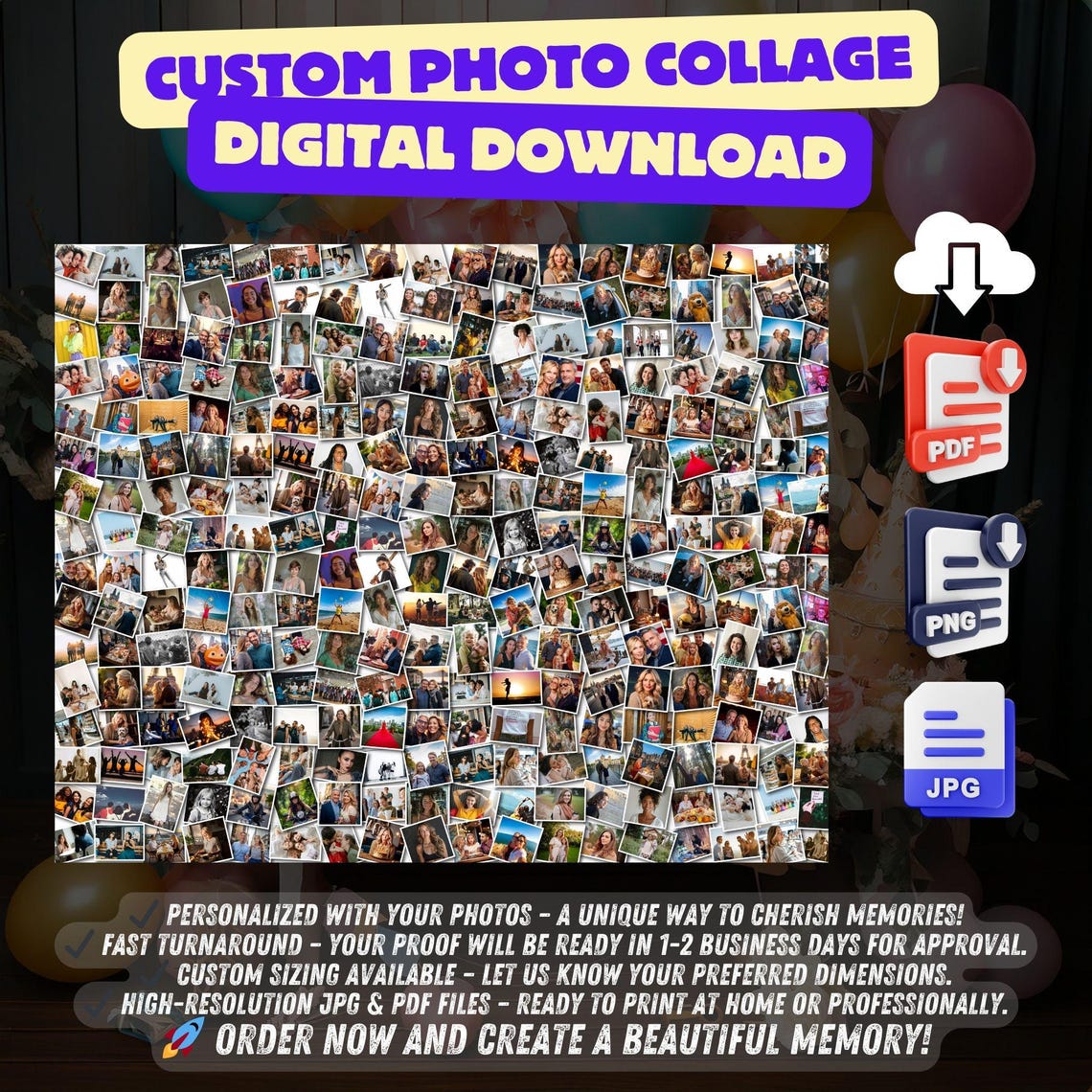 Custom Full Photo Collage, Personalized Picture Collage Gift, Birthday ...