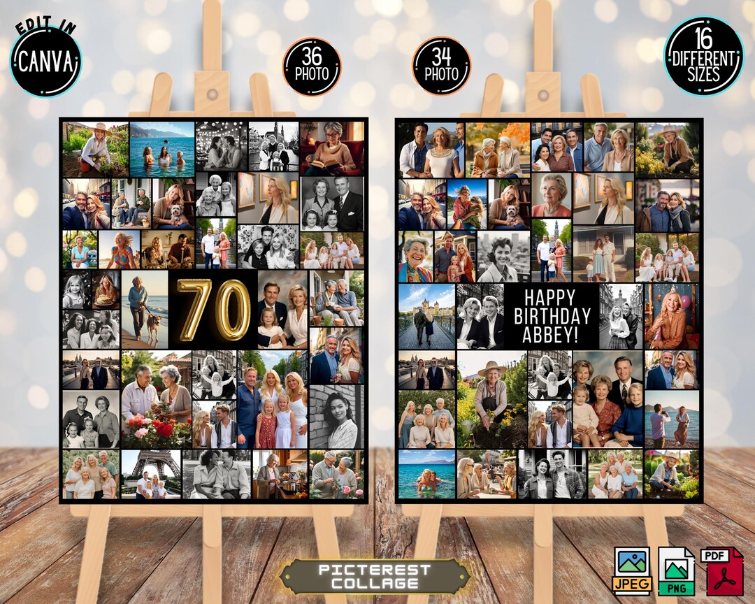 Editable SET 70th Birthday Photo Collage - Bundle Template ...