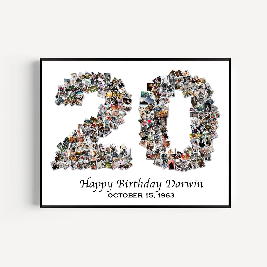 Custom 20th Birthday Number Photo Collage, 20th Anniversary Gift Custom ...
