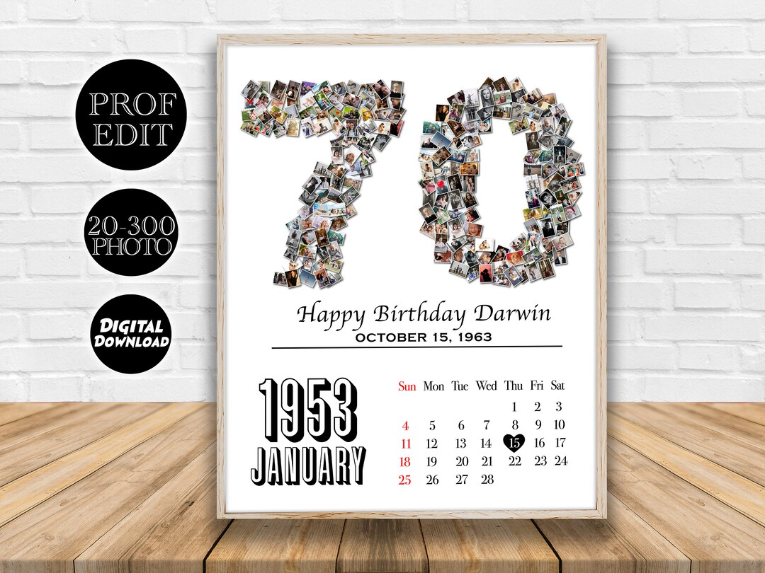 70th Number 1953 Calendar, Custom Photo Collage, Number Photo Collage ...