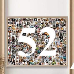 52nd Birthday Photo Collage, Number Photo Collage, 52nd Anniversary ...