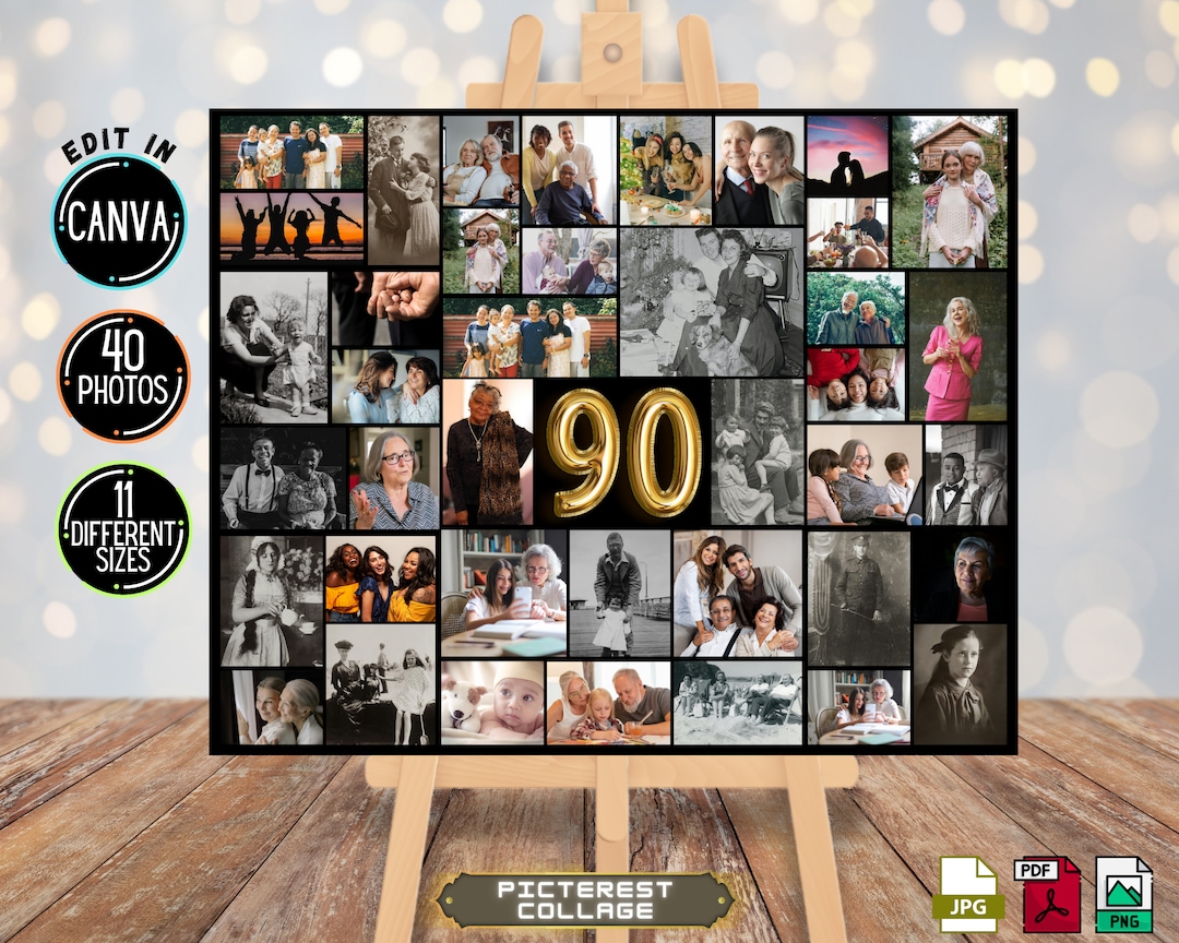 90th Birthday Photo Collage Template, Celebrate Life, Easel Collage ...
