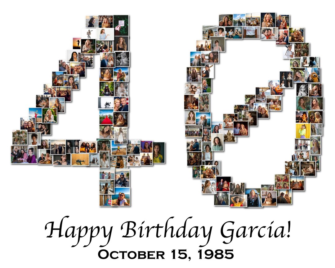 40th Birthday Number Photo Collage, 40th Anniversary Gift Custom, 40th ...