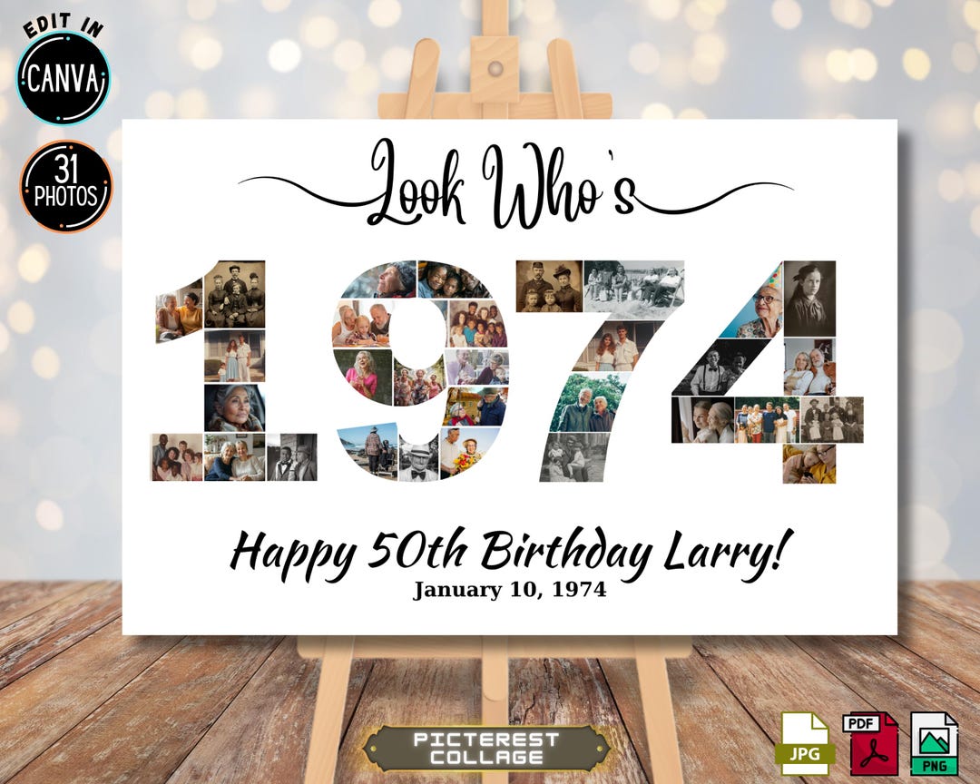 1974 Number 50th Birthday Photo Template - Personalized Celebration ...