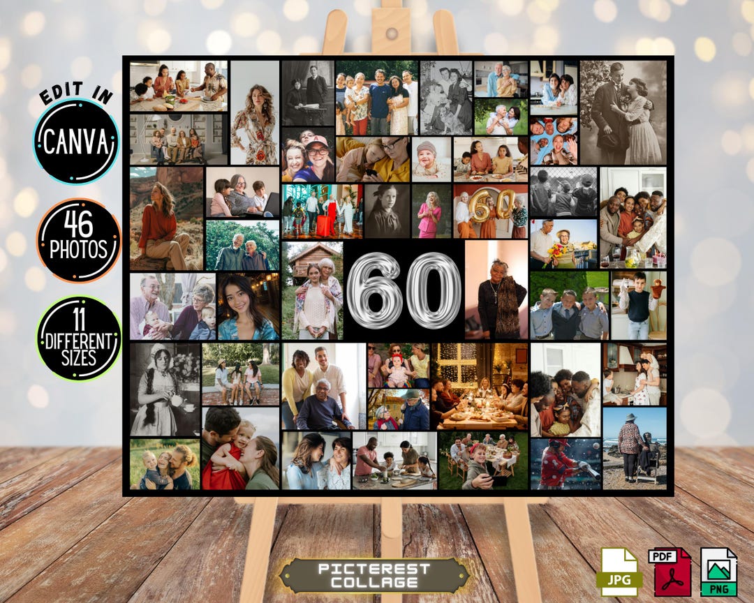 Editable Template 60th Birthday Photo Collage, Celebrate Life, Photo ...