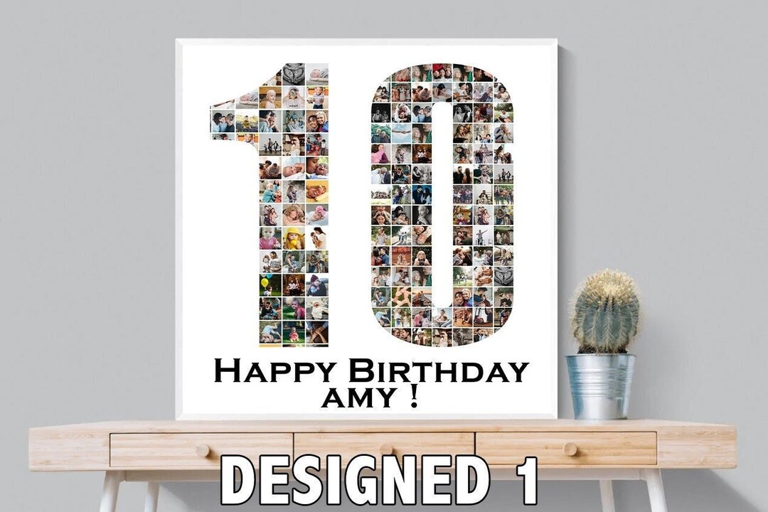 Custom 10th Birthday Photo Collage, Number Photo Collage, 10th Birthday ...