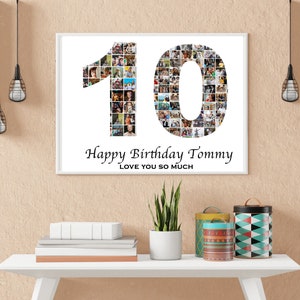 Custom 10th Birthday Photo Collage, Number Photo Collage, 10th Birthday ...