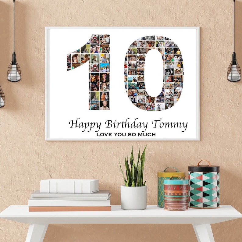 Custom 10th Birthday Photo Collage, Number Photo Collage, 10th Birthday ...