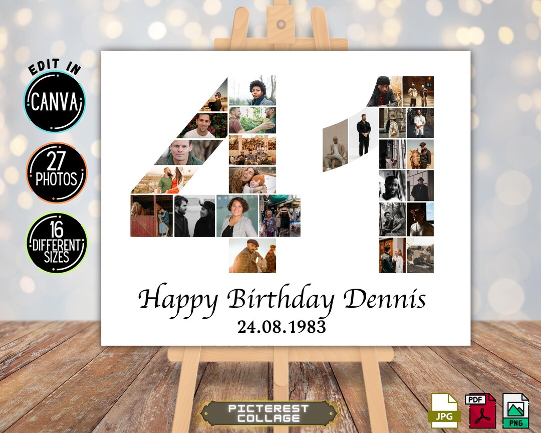 41st Birthday Number Photo Collage TEMPLATE, 41st Anniversary ...