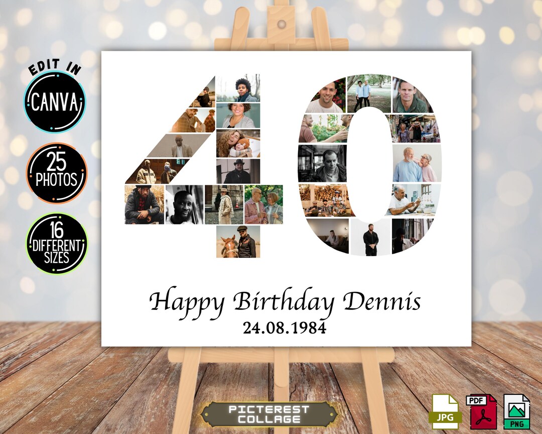 40th Birthday Number Photo Collage TEMPLATE, 40th Anniversary ...