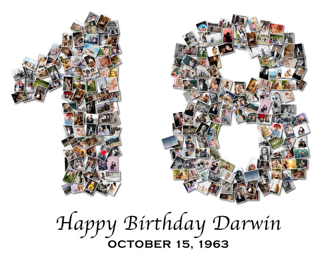 18th Birthday Photo Collage, Number Picture Collage, 18th Anniversary ...