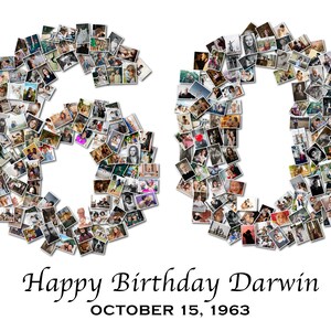 Custom 60th Birthday Number Photo Collage, Birthday Party Decoration ...