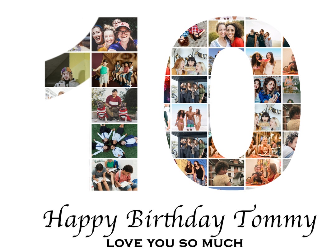 Custom 10th Birthday Photo Collage, Number Photo Collage, 10th Birthday ...