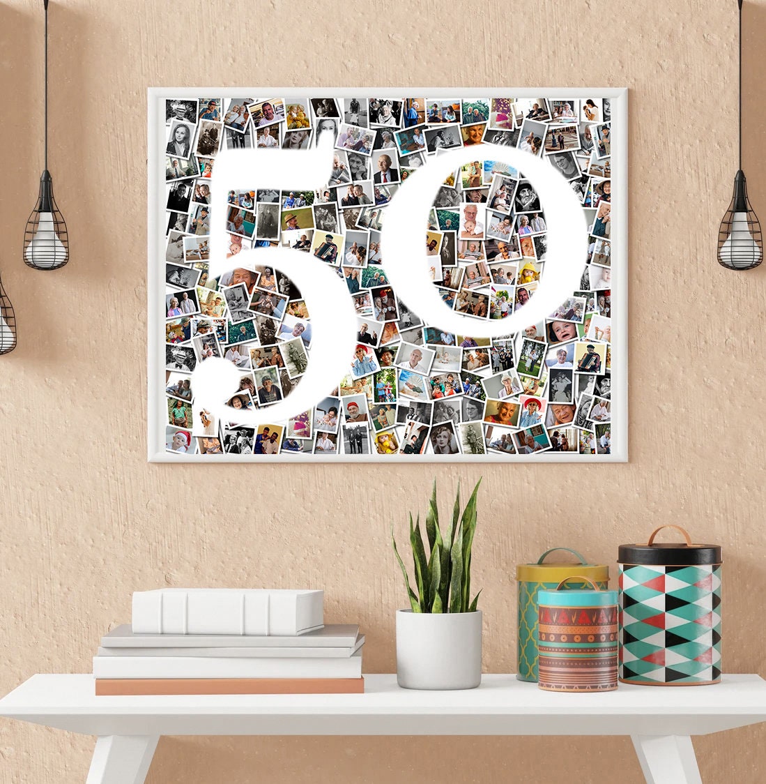 Custom 50th Birthday Full Photo Collage, Printable Number Photo Collage ...