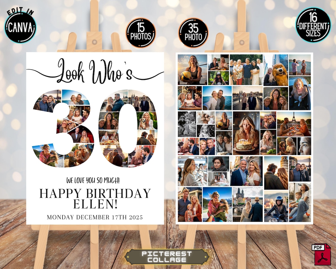 Custom 30th Birthday, Photo Collage Poster Bundle TEMPLATE Set, Unique ...